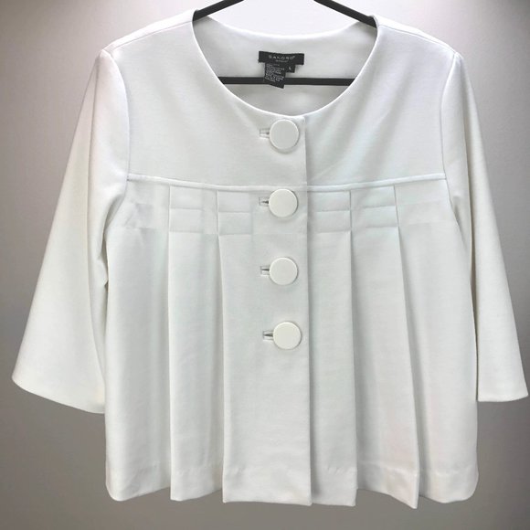Sandro | Jackets & Coats | Sandro White Knit Crop Pleated Swing Jacket ...